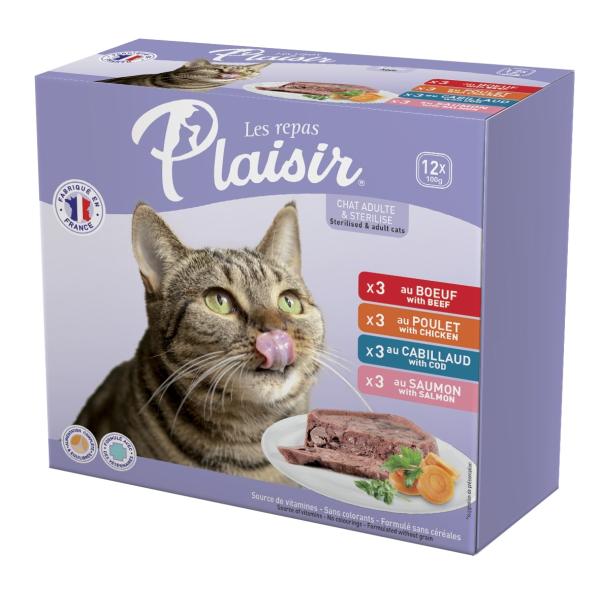 Z'animo - Pack Pâtées chat 12X100GR 3X4 saveurs - Sans céréales - Plaisir